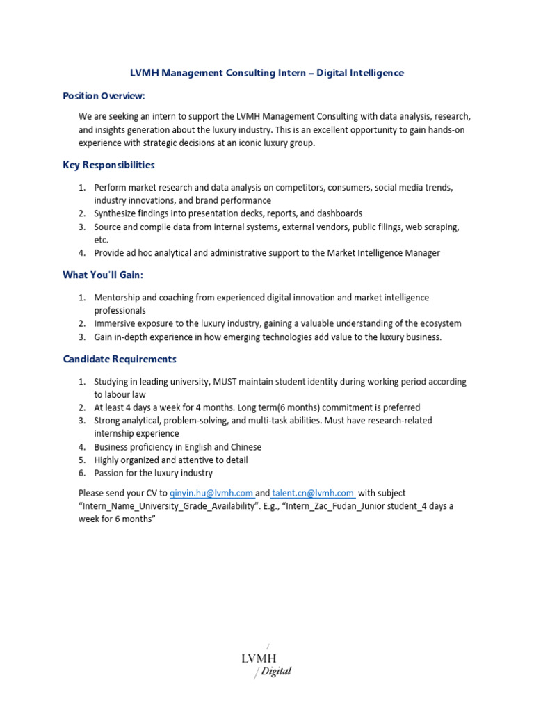 LVMH Management Consulting Intern-Digital Intelligence | PDF | Career ...