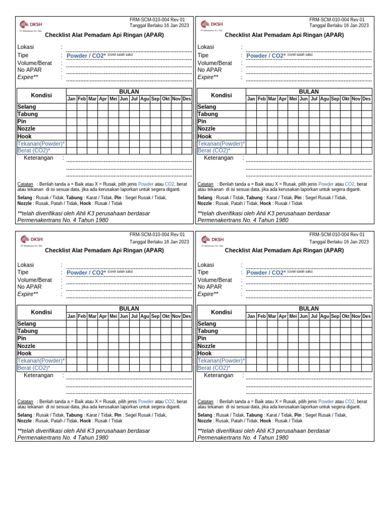 Checklist Alat Pemadam API Ringan | PDF