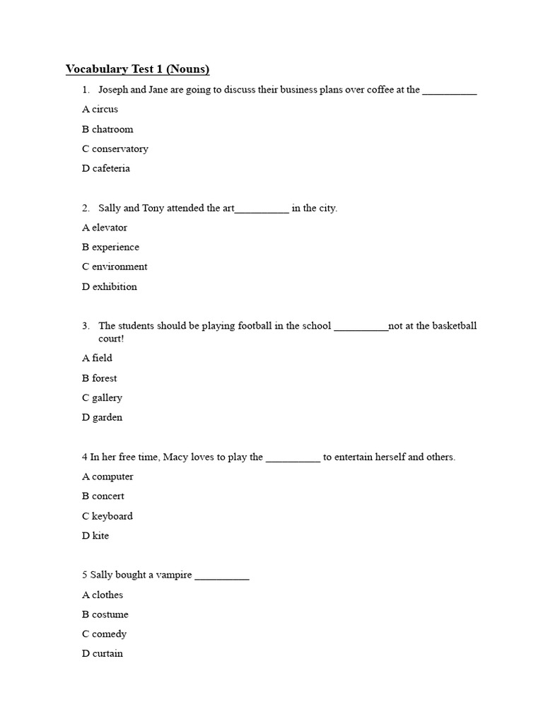 Vocabulary Test 1&2 | PDF | Games & Activities | Home & Garden