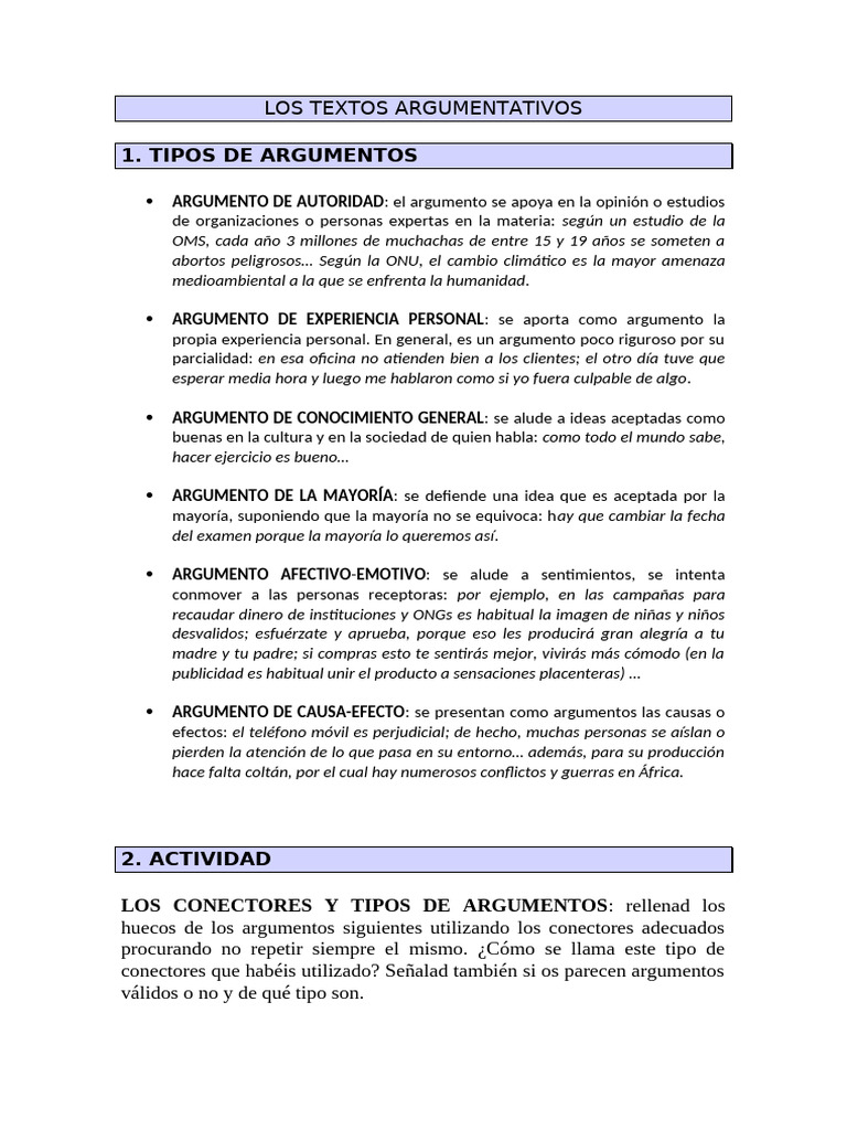 Tipos de Argumentos en Textos Argumentativos | PDF | Ciencias sociales ...