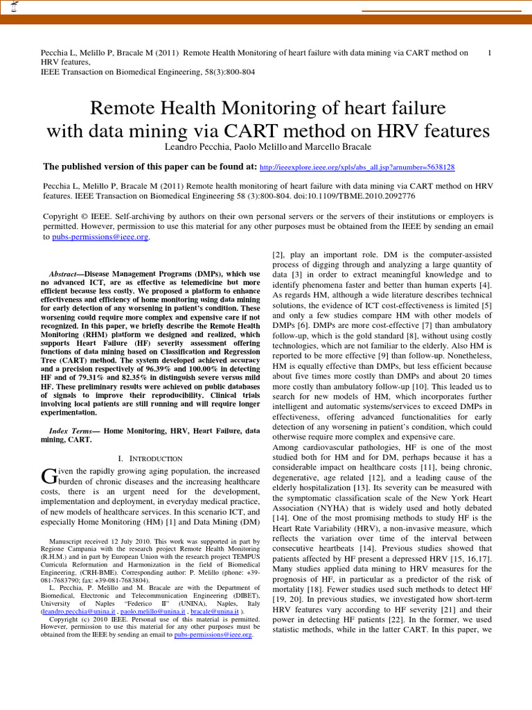 Remote Health Monitoring of Heart Failure With Data Mining Via CART ...