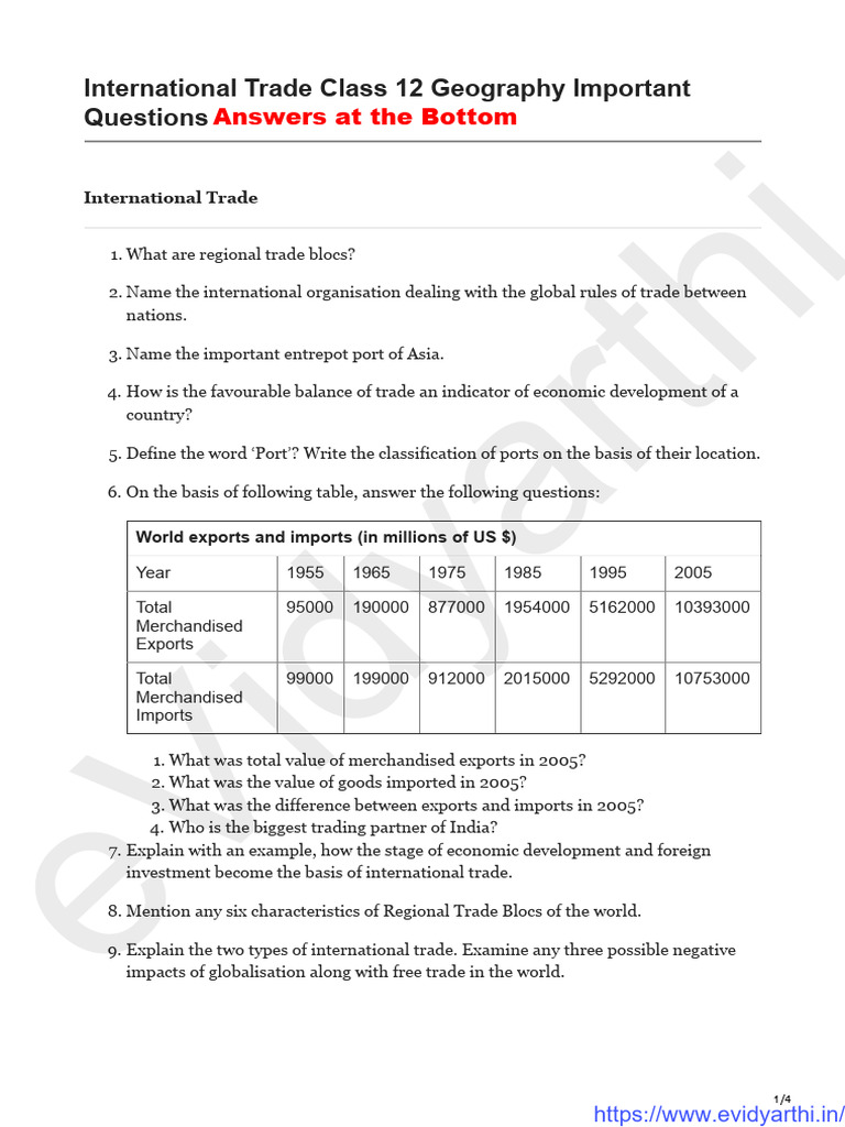Class 12 International Trade Q&A Guide | PDF | Trade | Port