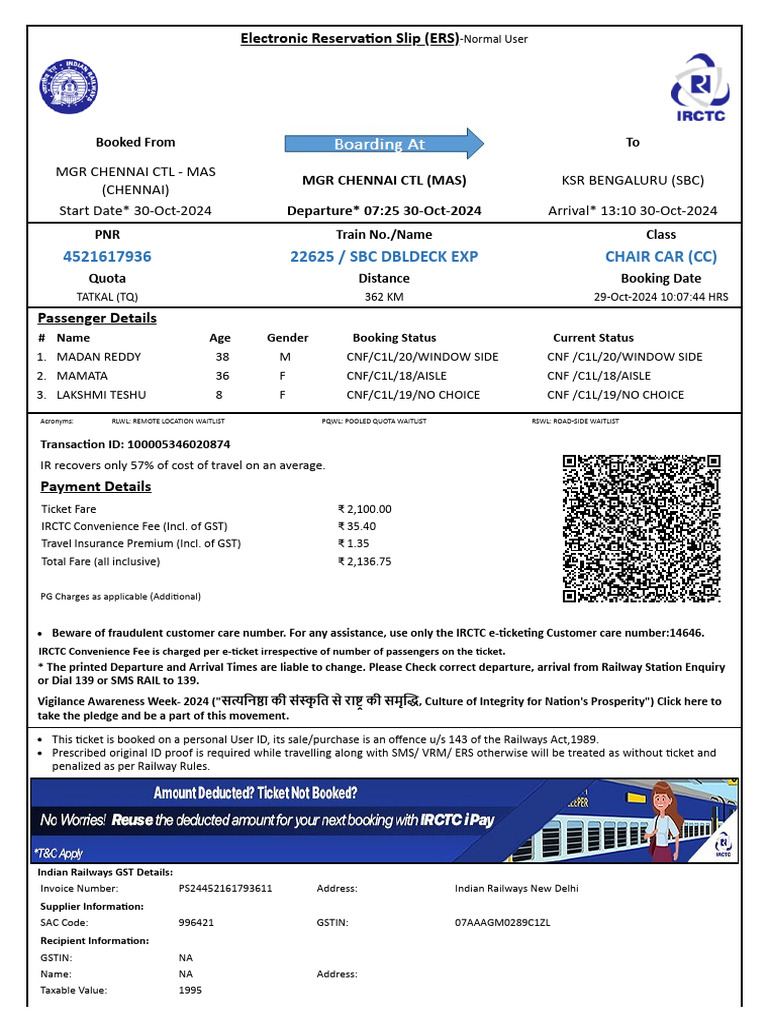SBC Double Deck Express Ticket Details | PDF | Identity Document