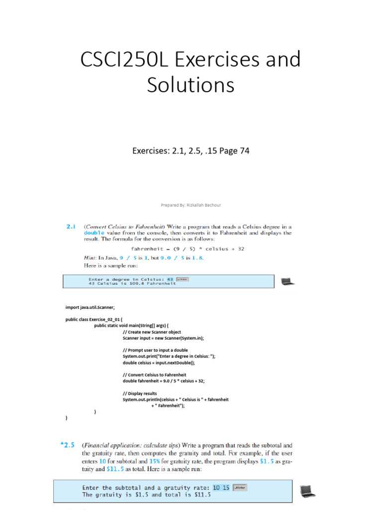 CSCI250L Exercises 2.1 2.5 2.15 Solutions | PDF | Computer Programming ...