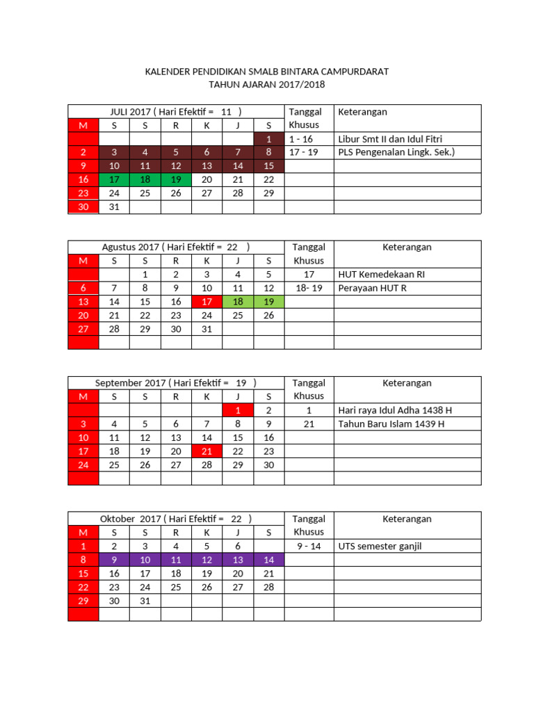 KALENDER PENDIDIKAN 2017 - 2018 B | PDF