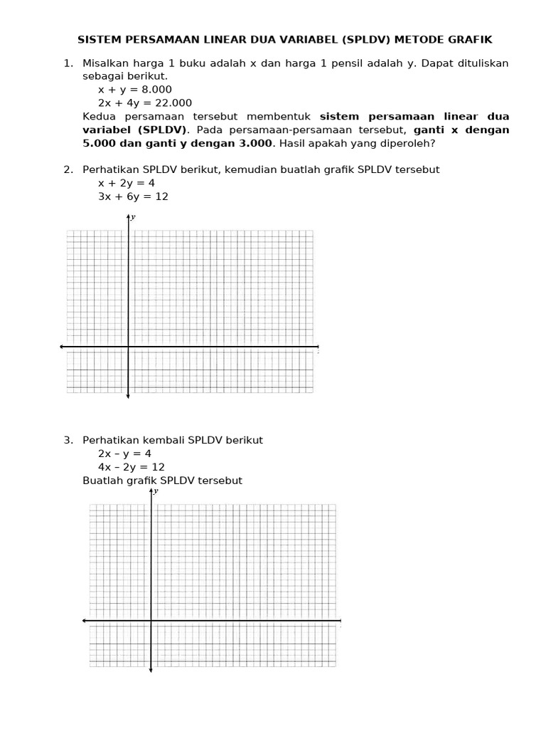 SISTEM PERSAMAAN LINEAR DUA VARIABEL (SPLDV) METODE GRAFIK | PDF
