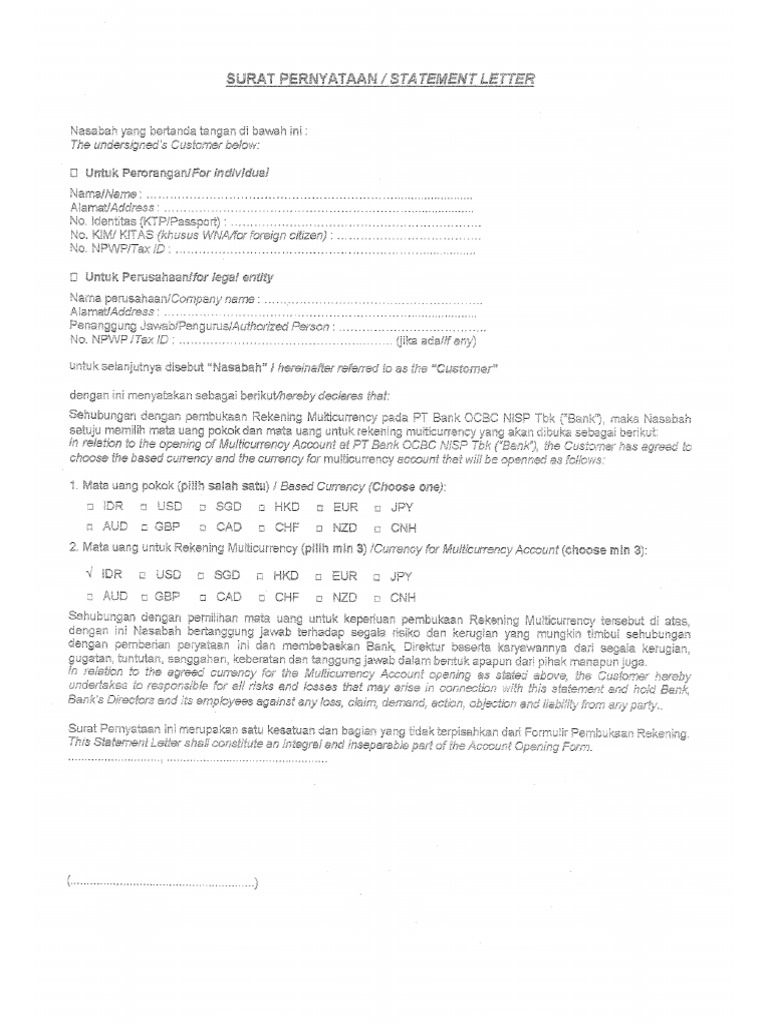 Form Surat Pernyataan MCY | PDF