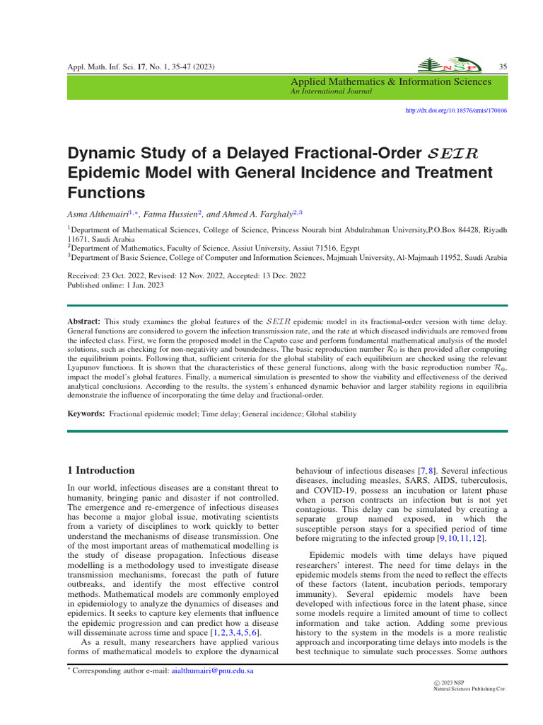 Dynamic Study of A Delayed Fractional-Order SEIR Epidemic Model W | PDF | Infection | Epidemics