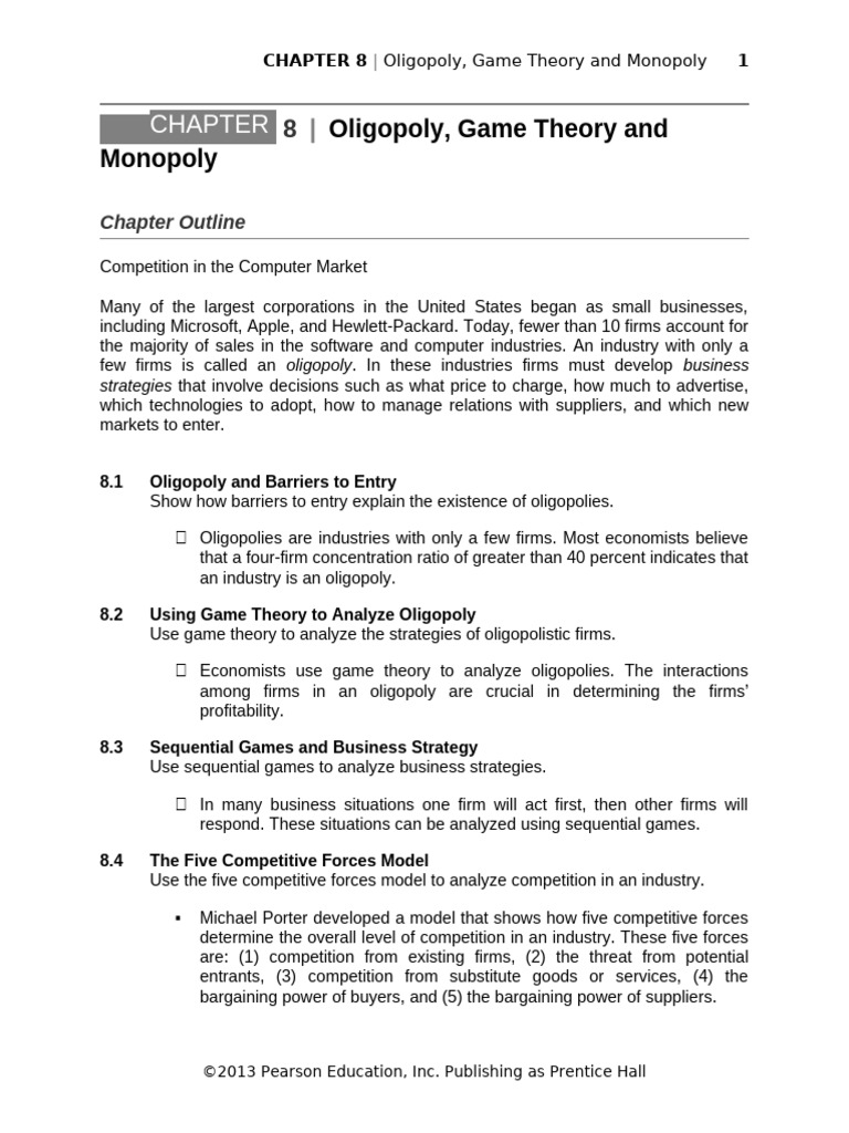 Unit 8 Oligopoly, Game Theory and Monopoly | PDF | Monopoly | Oligopoly