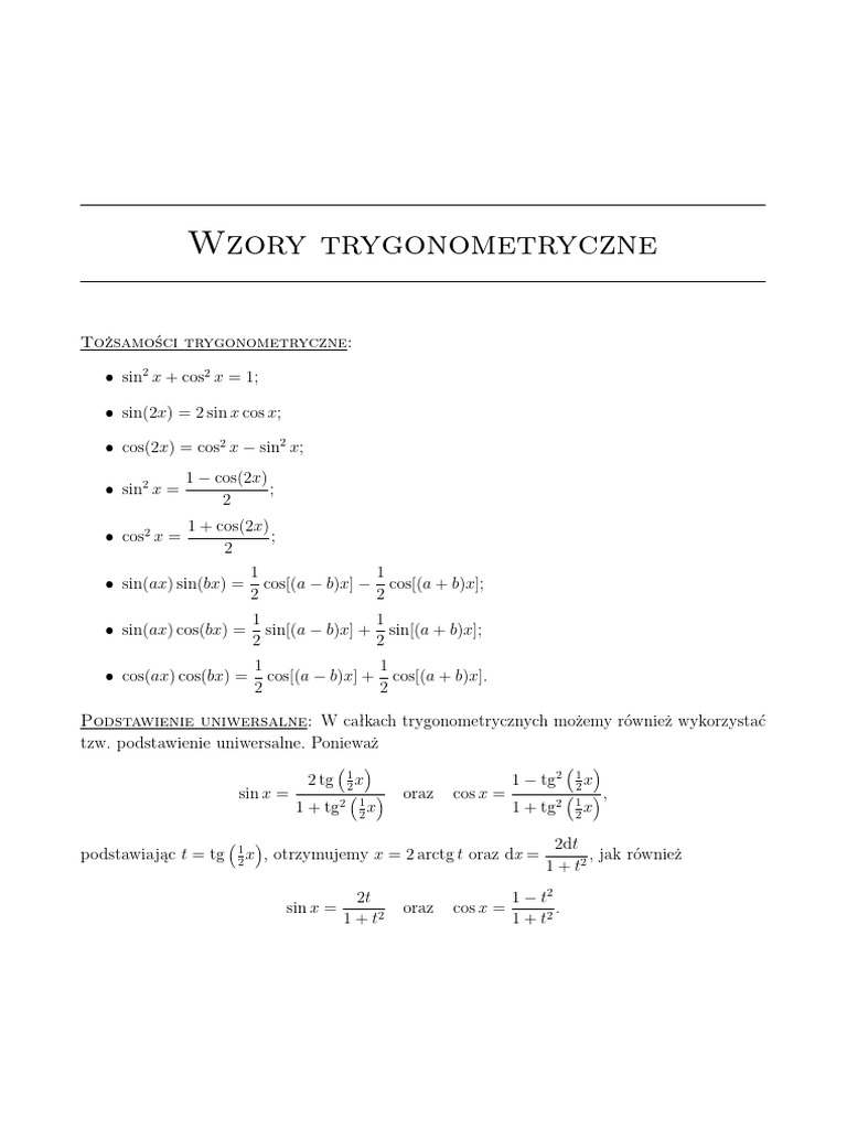 Wzory Trygonometryczne | PDF