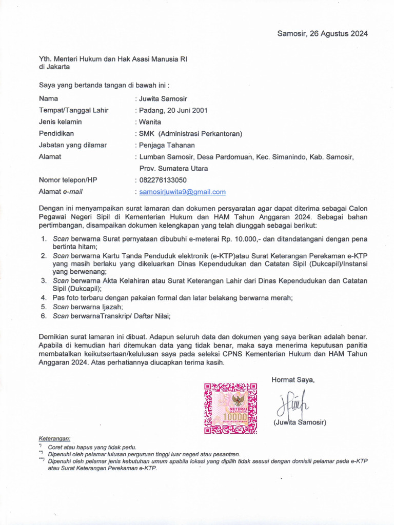 Surat Lamaran CPNS | PDF