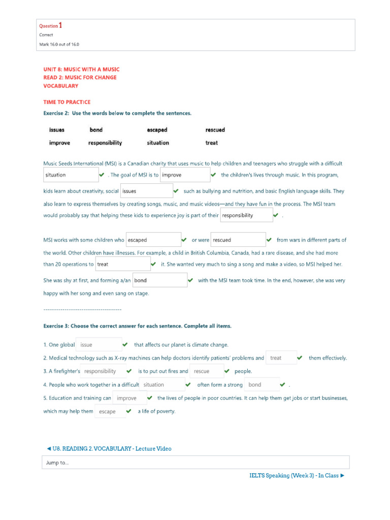 U8. READING 2. VOCABULARY - Practice | PDF