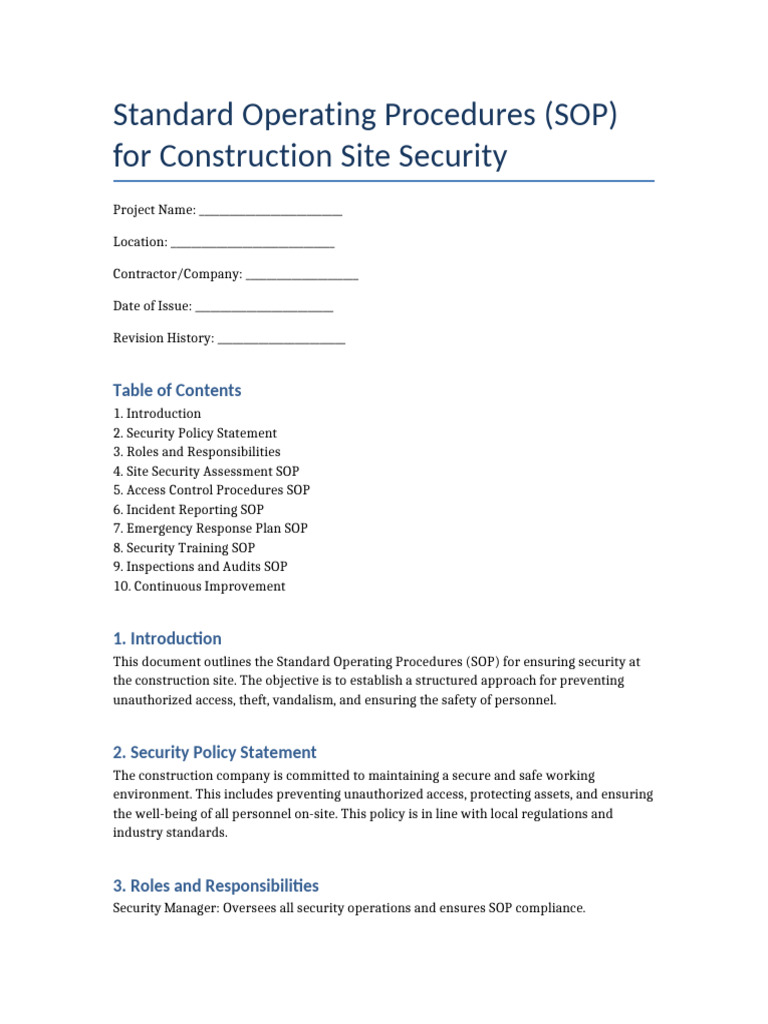 SOP_Security_Plan_Construction | PDF | Securities | Emergency