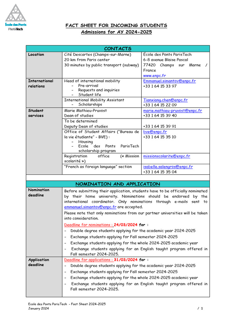 ecole_des_ponts_paristech_fact_sheet_2024_2025 | PDF | Cost Of Living ...
