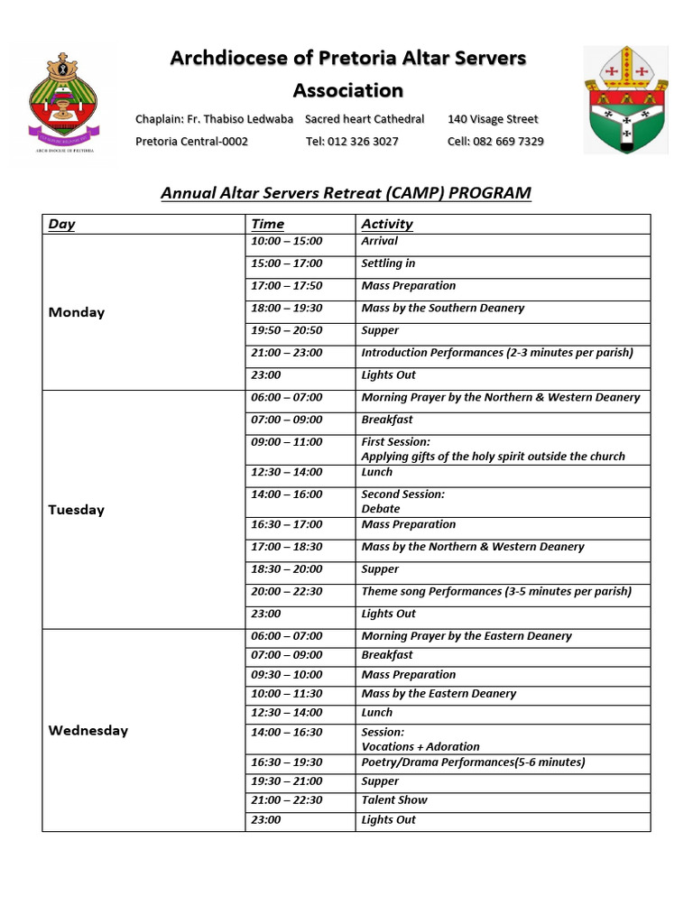 Altar Server Camp Program 2024_240626_090025 | PDF | Mass (Liturgy ...