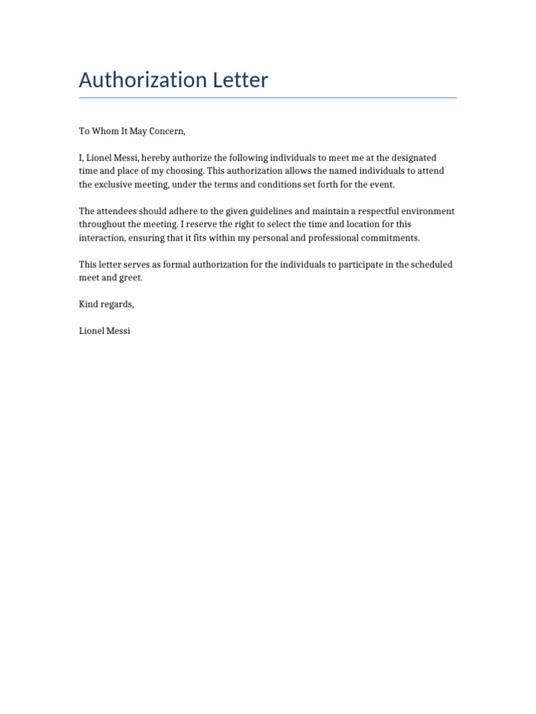 Lionel Messi Authorization Letter | PDF