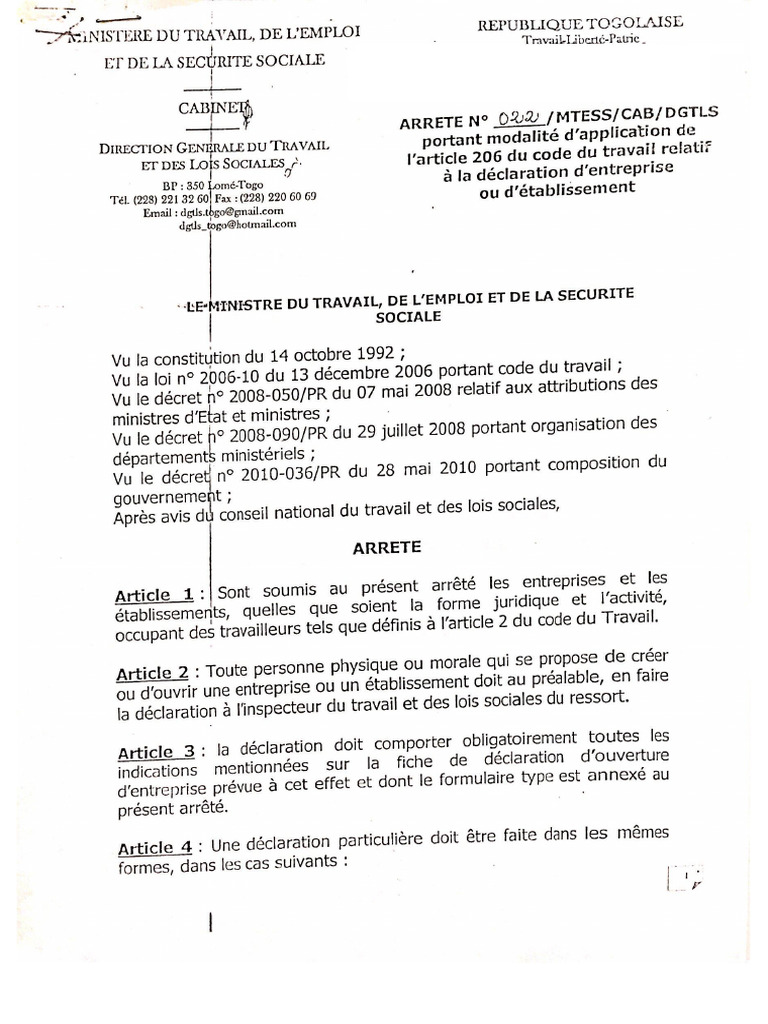 Arrete-22-relatif-a-la-declaration-dentrprise | PDF