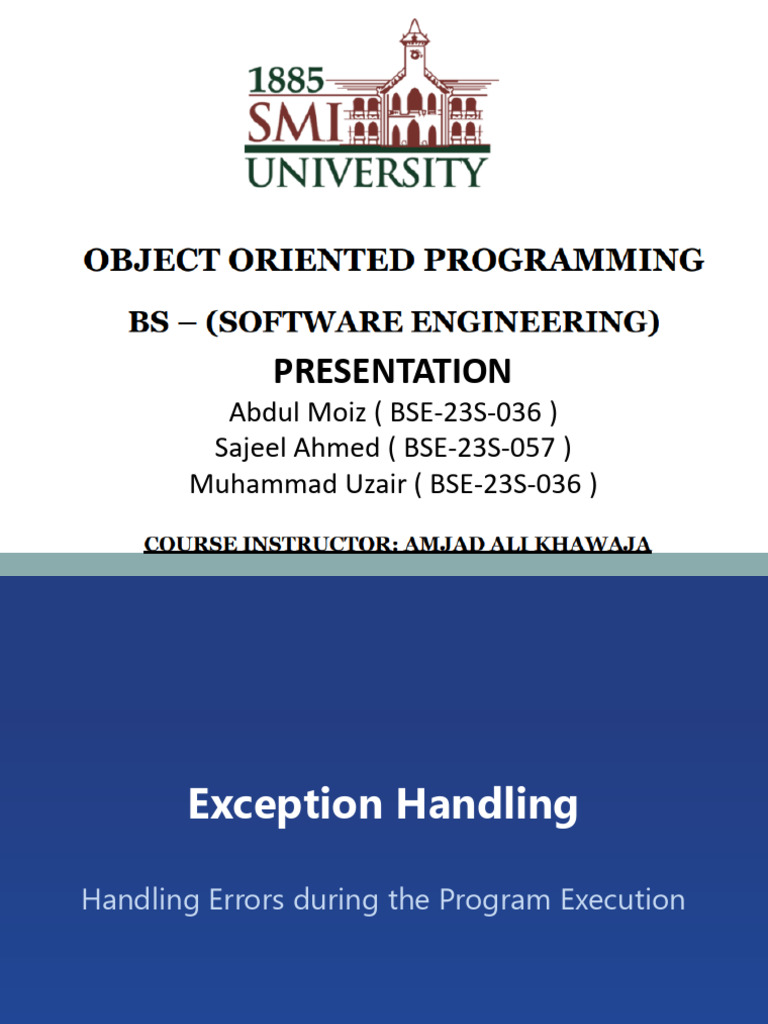 Exception Handling OOP PRESENTATION | PDF | C Sharp (Programming Language) | Computer Programming