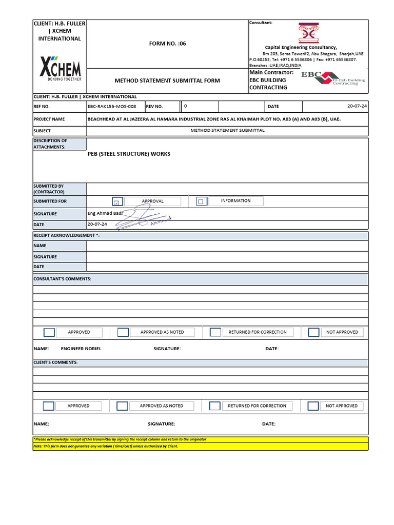 Steel Structure Works Method Statement | PDF | Screw | Nut (Hardware)