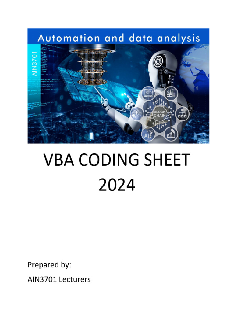 Ain3701 Vba Codingsheet 2024 1 Pdf Data Type Boolean Data Type