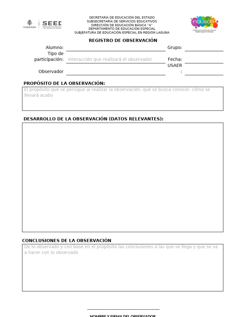 REGISTRO DE OBSERVACION | PDF