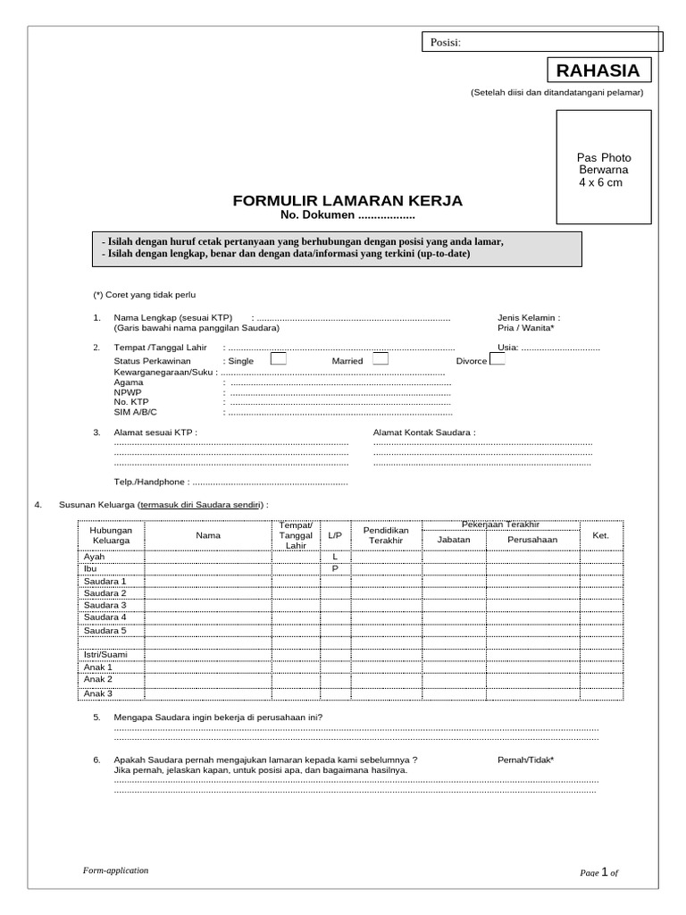 Formulir Data Calon Karyawan | PDF