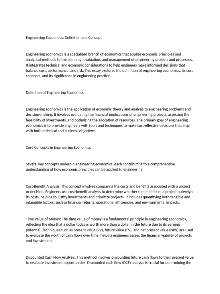 Engineering Economics Definition and Concept | PDF | Cost–Benefit ...