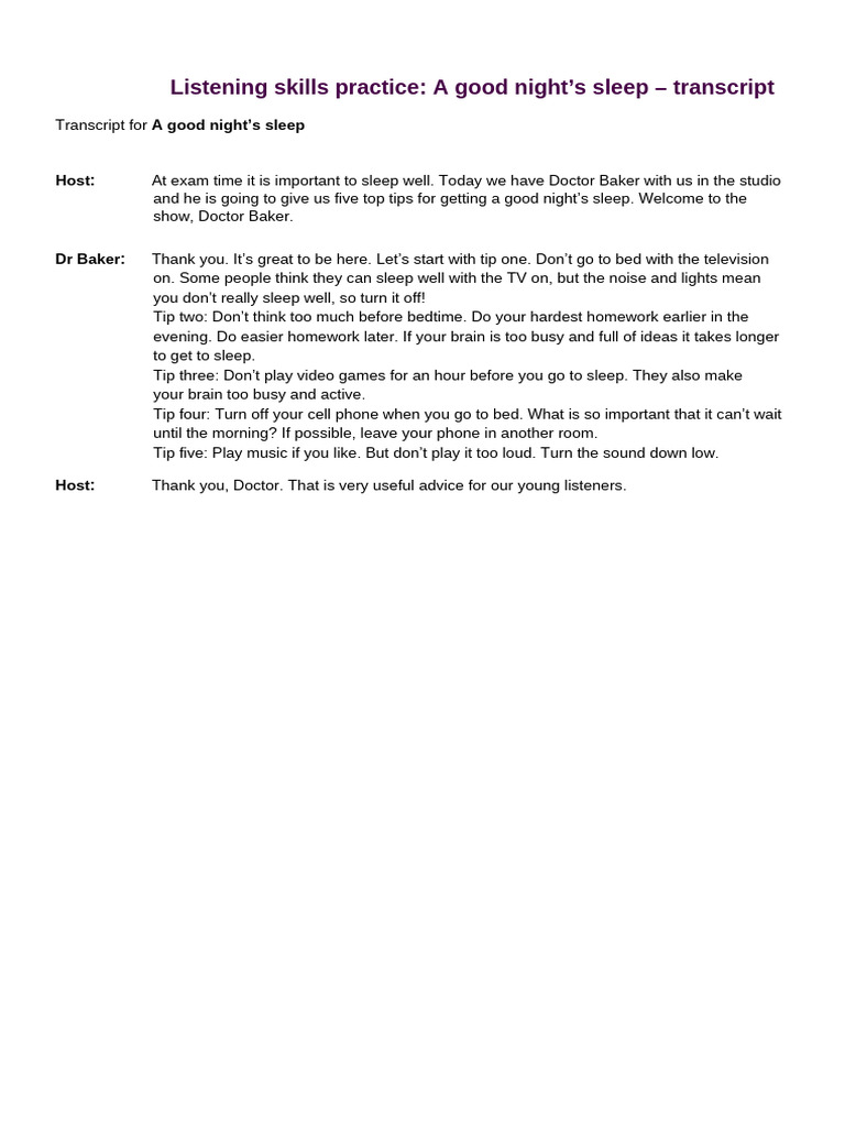 A Good Nights Sleep - Transcript 0 | PDF