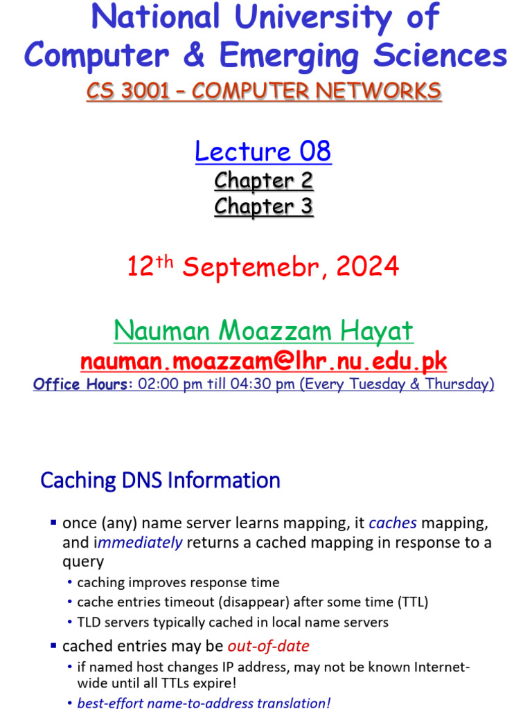 Lecture - 08 - Chapter 2 - Chapter 3 - 12 Sep 2024 | PDF | Domain Name System | Computer Network