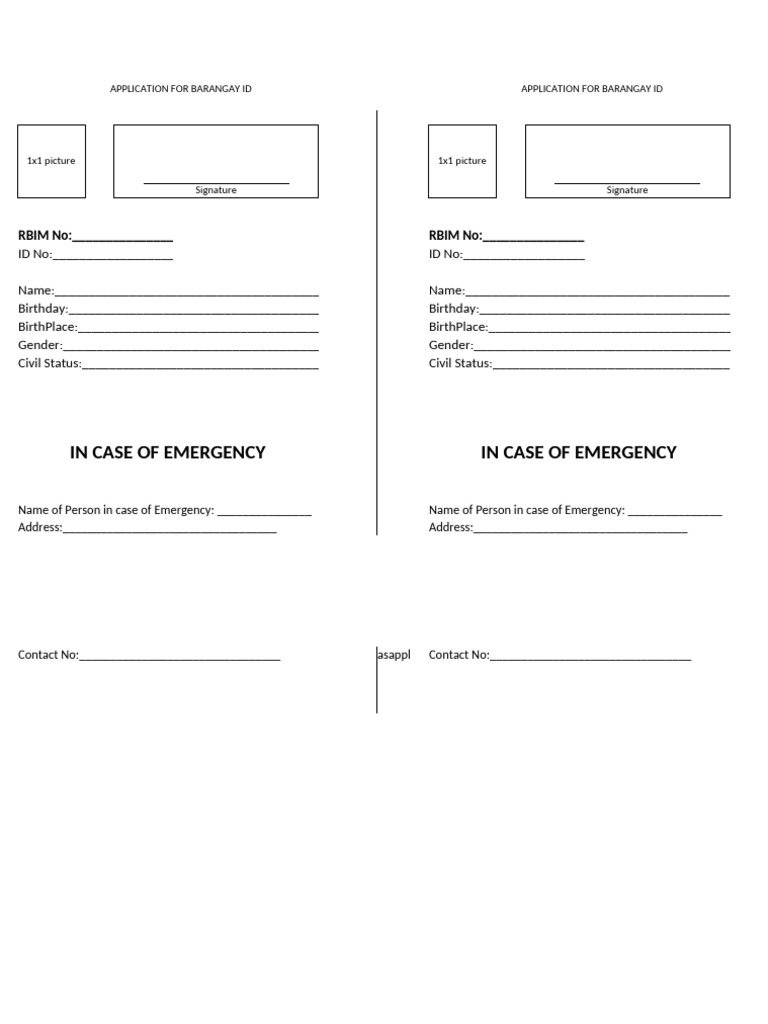 Brgy Id Form 2023 | PDF