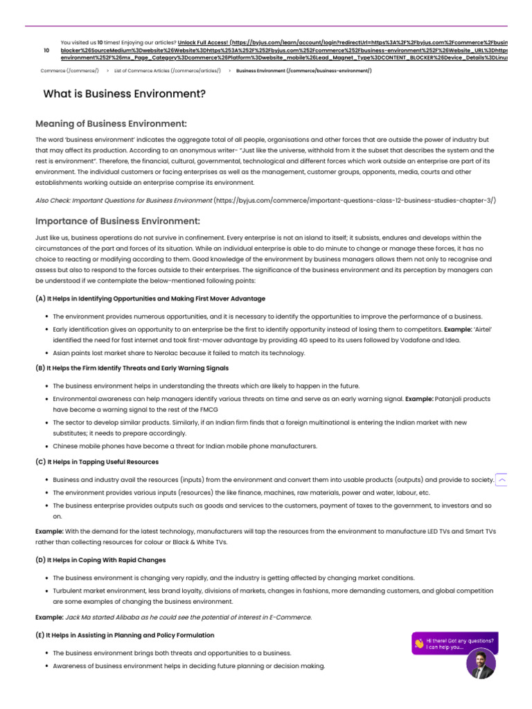 Business Environment - Definition, Nature, Features, Components ...