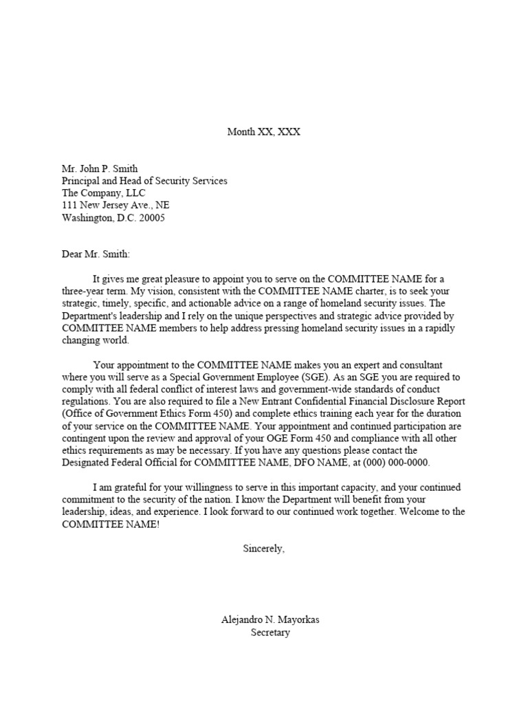 Appointment Letter to Security Committee | PDF | Law