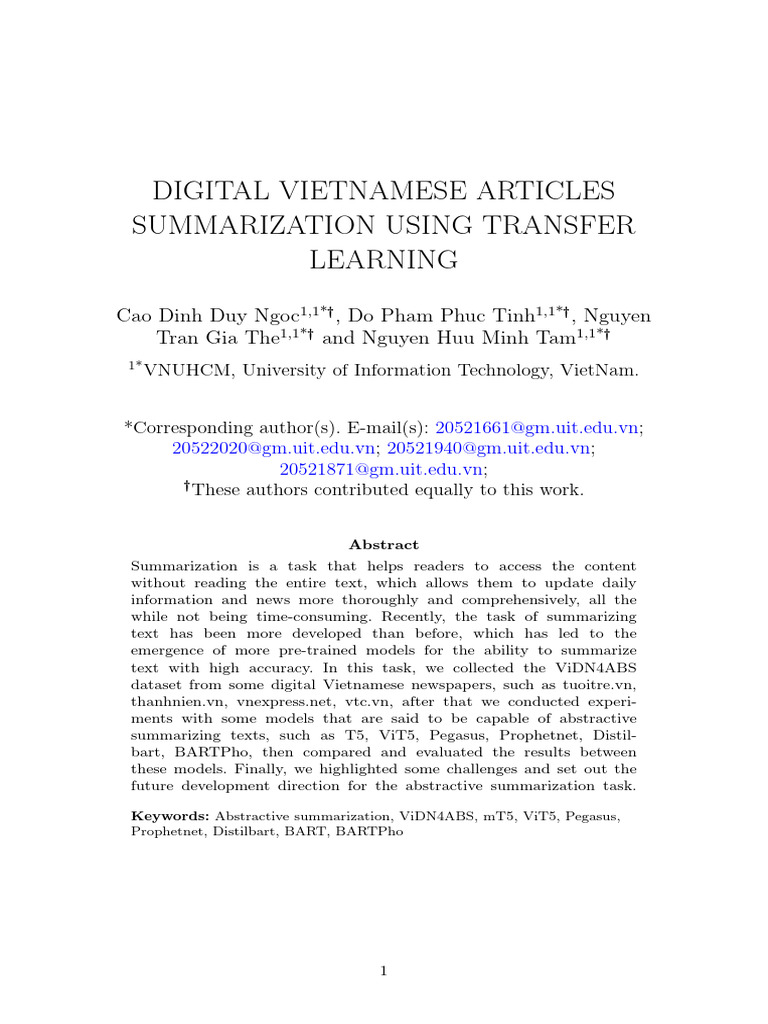Vietnamese Text Summarization Using Transfer Learning | PDF | Computing | Applied Mathematics