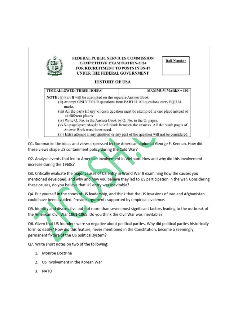 US History Paper For CSS 2024 | PDF