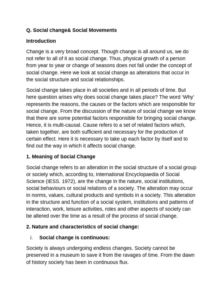 Q. Social Change& Social Movements | PDF | Social Movements | Society