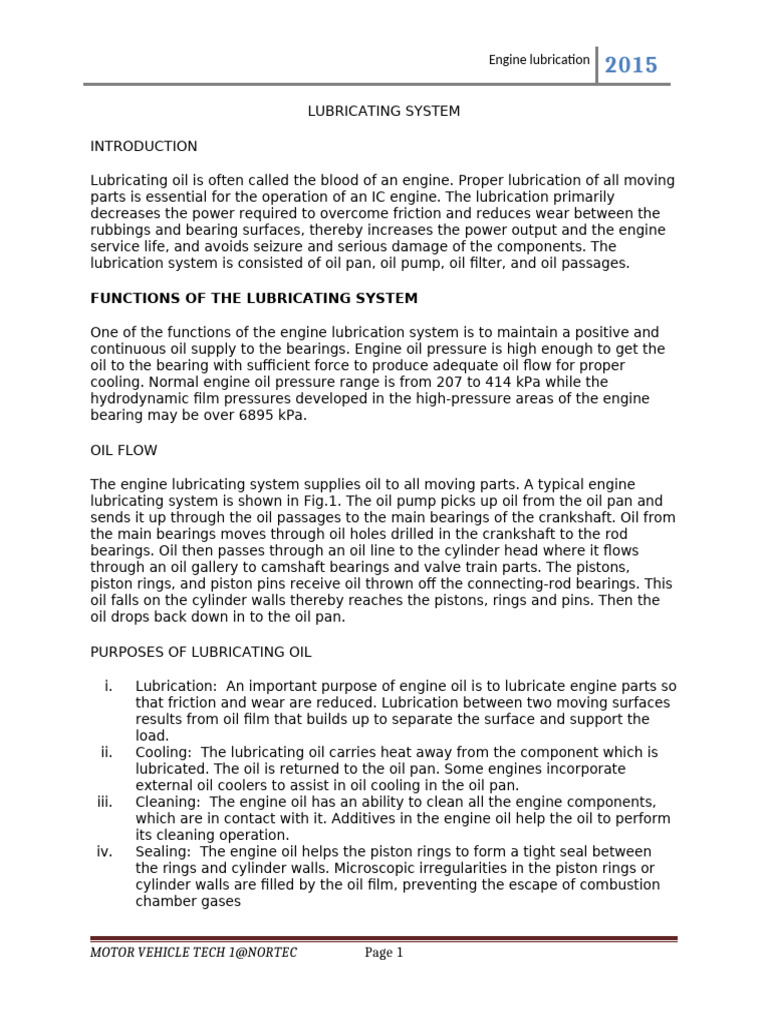 Engine Lubrication System Overview | PDF | Motor Oil | Internal ...