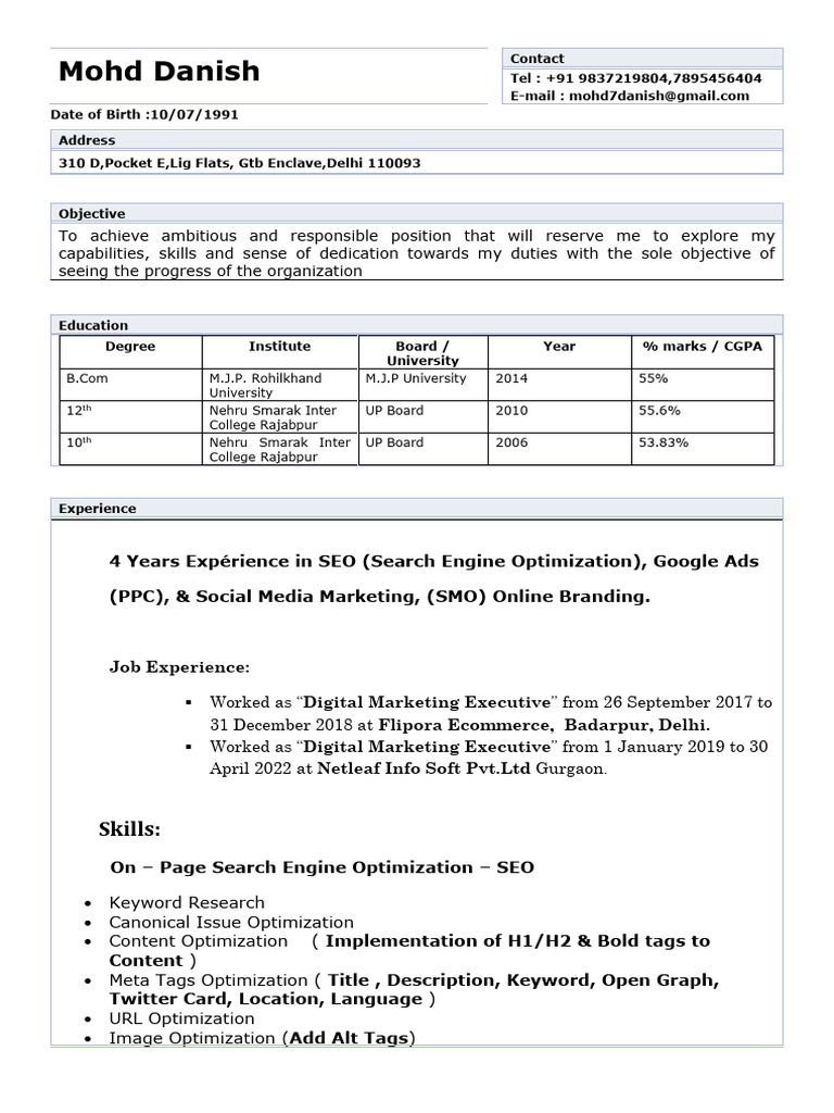 Mohd Danish Cv | PDF | Search Engine Optimization | Data Processing