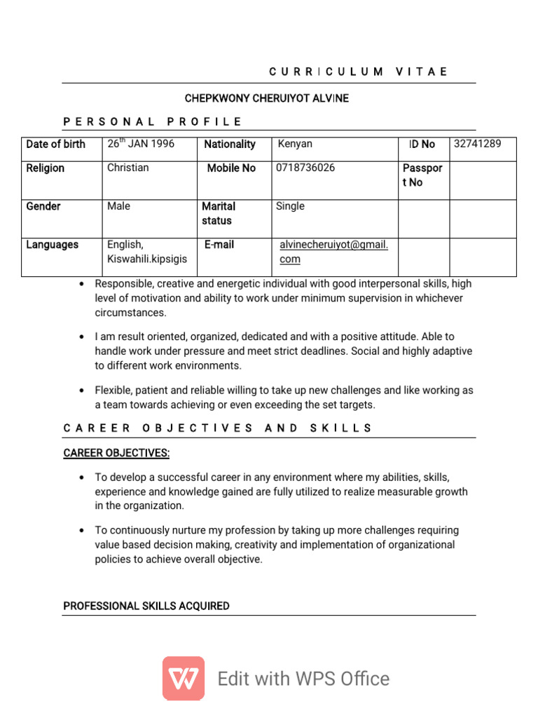 My CV Cheru | PDF | Social Psychology | Cognition