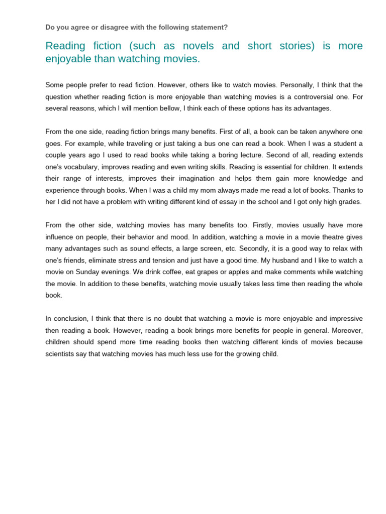 Fiction vs. Movies: A Balanced View | PDF