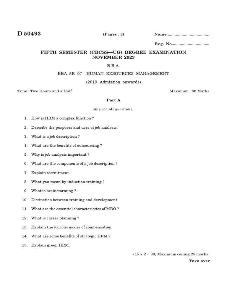 BBA Human Resource Management | PDF | Human Resources | Human Resource ...