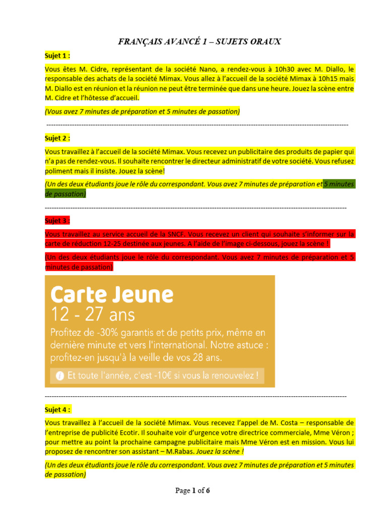 Sujets oraux pour Français avancé 1 | PDF | Jeux et activités | Maison ...