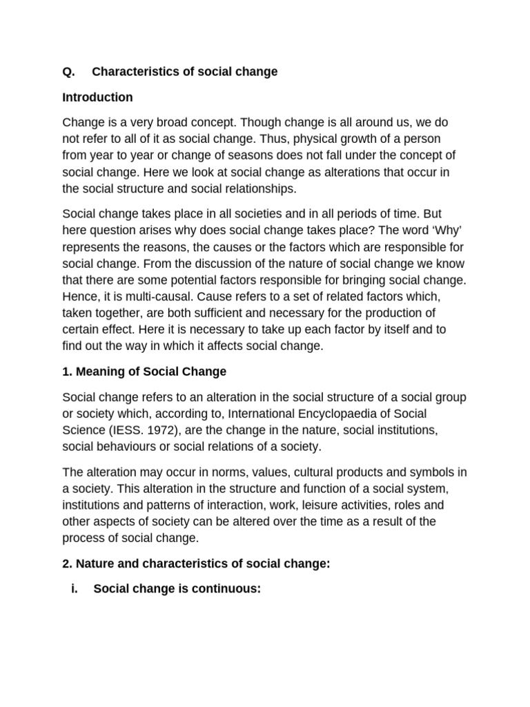 Q Characteristics of Social Change | PDF | Society | Nature