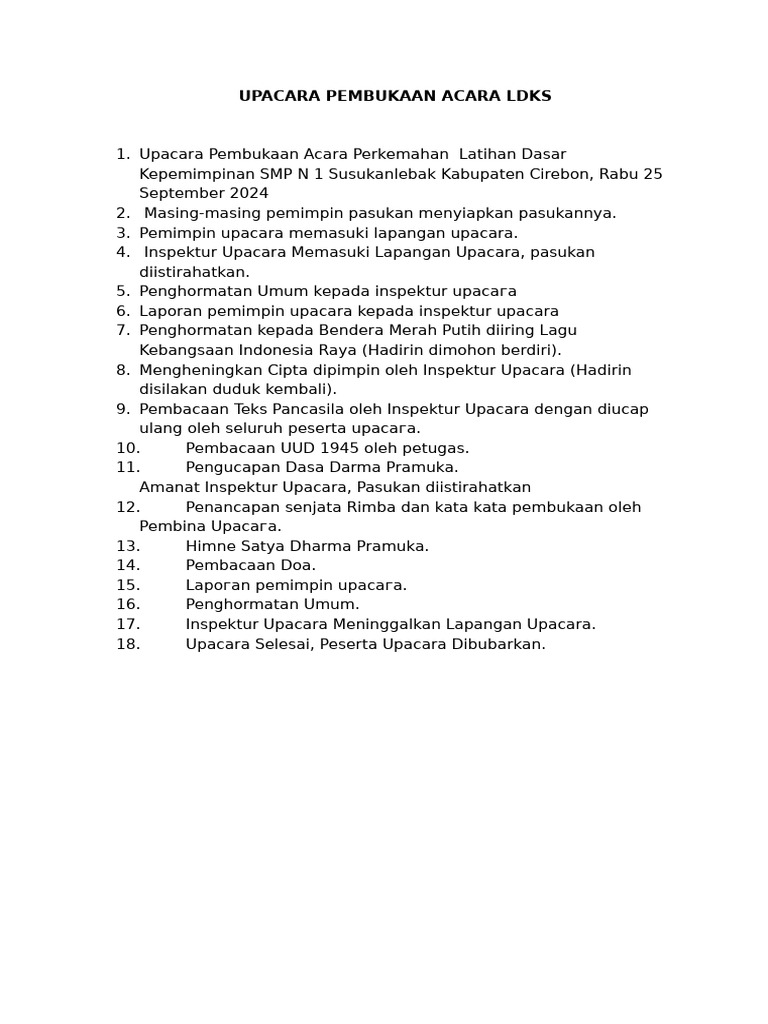 SUSUNAN UPACARA LDKS | PDF
