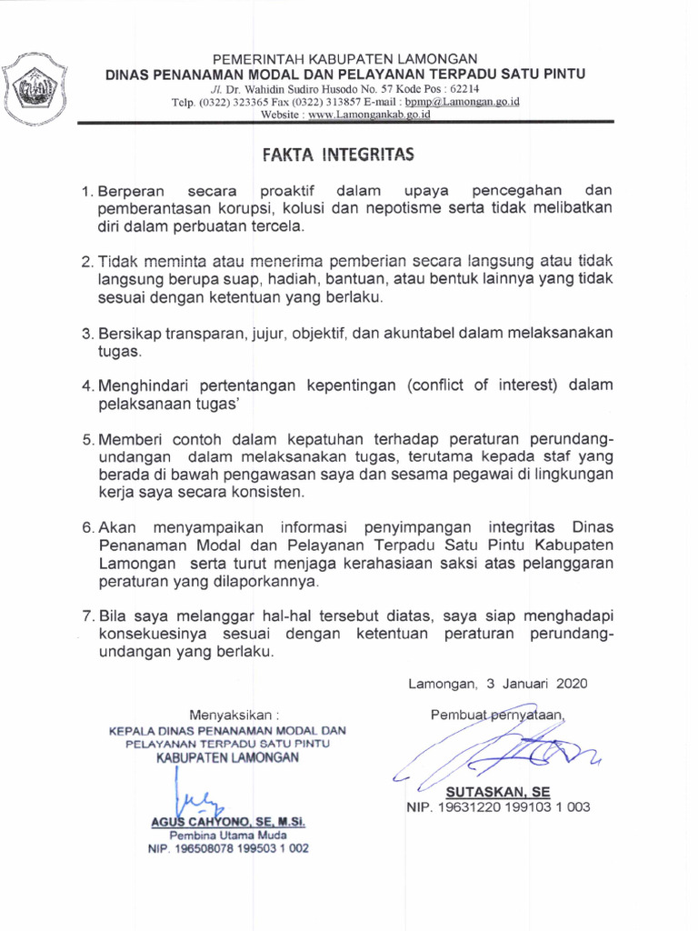 Contoh Pakta Integritas | PDF