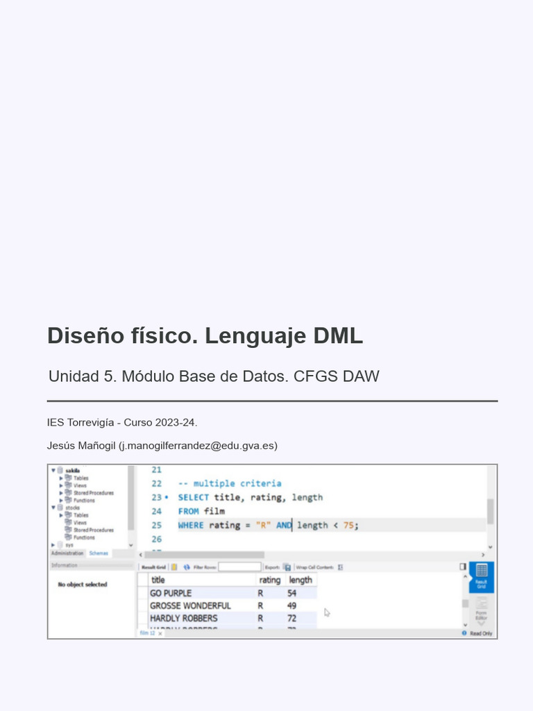 UD5 - DiseÃ o Fisico. Lenguaje DML | PDF | SQL | Datos