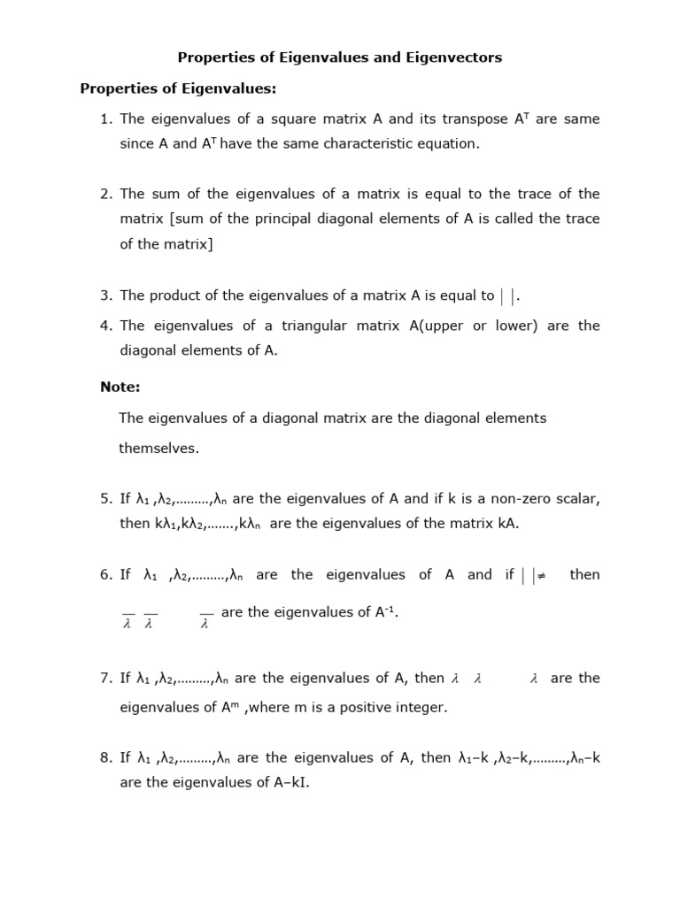 Properties | PDF | Eigenvalues And Eigenvectors | Matrix (Mathematics)