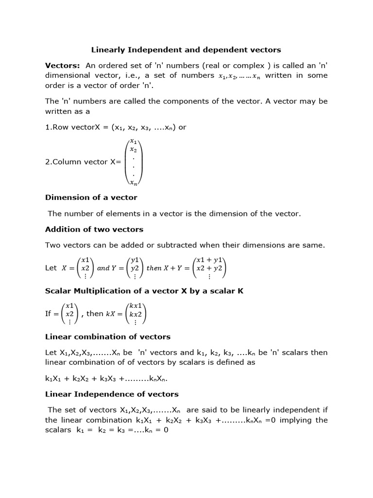 Linearly Idependent, Dependent Vectors | PDF | Euclidean Vector ...
