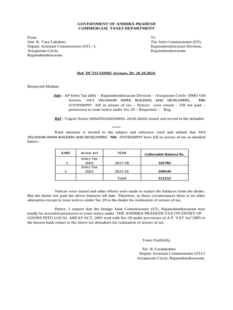 AP Entry Tax Arrears Notice for Builders | PDF | Taxes