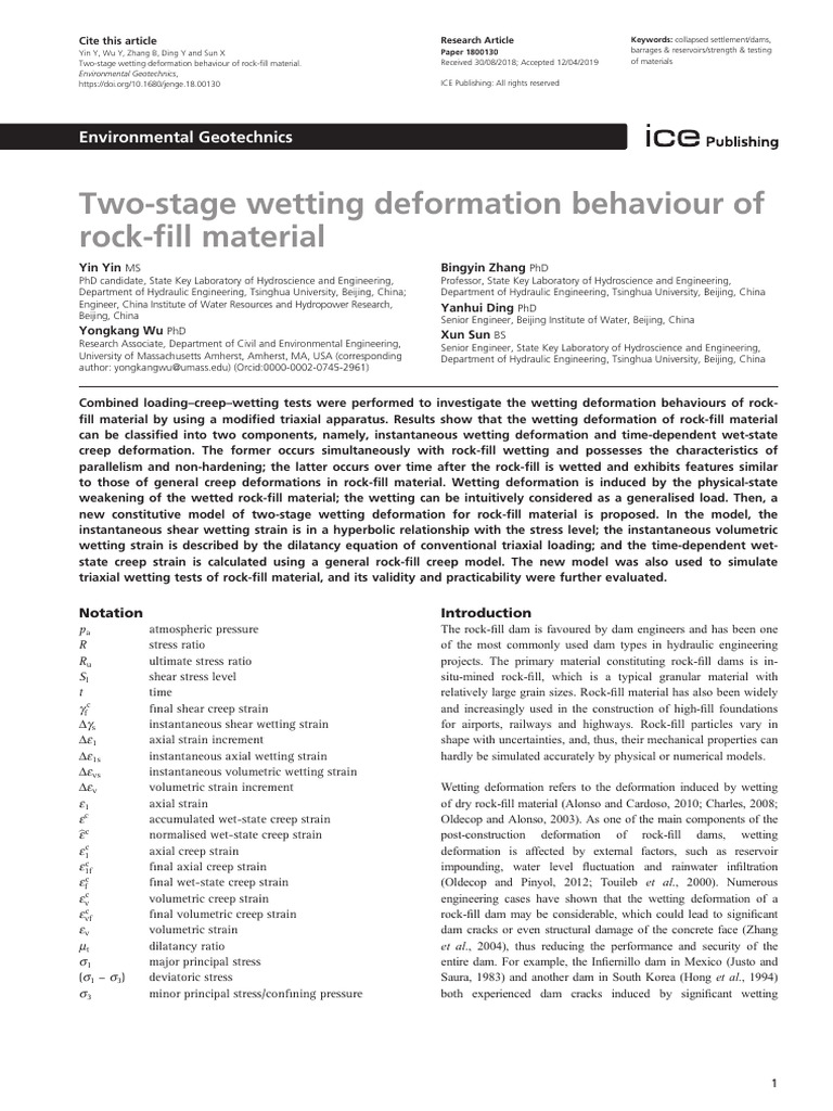Two-stage Wetting Deformation Behaviour of Rockfill Material | PDF ...