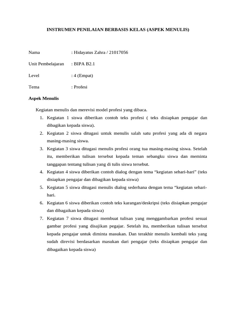Hidayatus Zahra - Instrumen Penilaian Eval BIPA | PDF